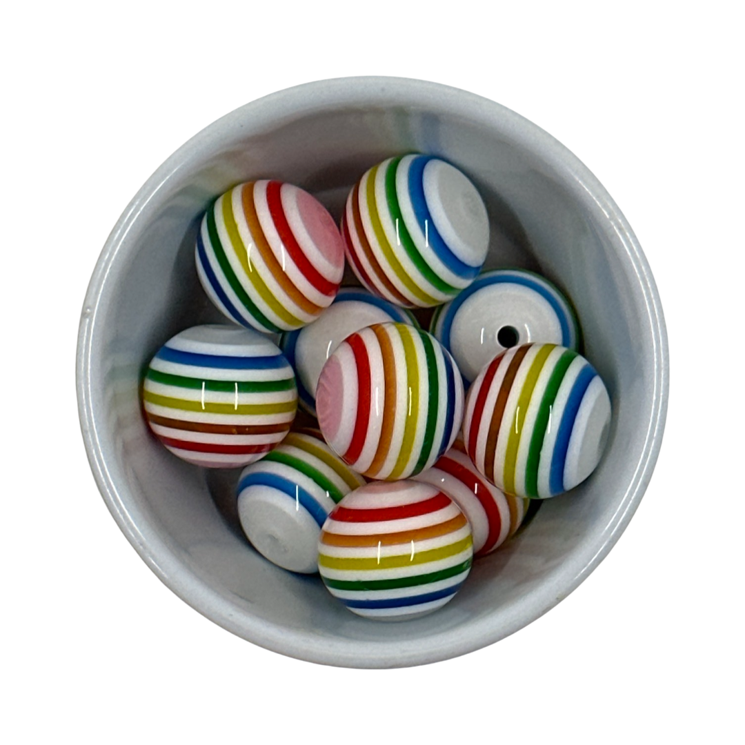 Rainbow White Stripe Printed Bead - Stars at Night Co