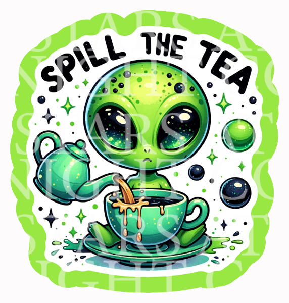 Spill The Tea Alien Acrylic Decal Combo - Stars at Night Co